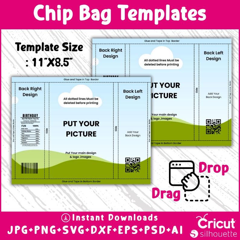 Chip Bag Template, Chip Bag Mockup, Chip Bag Label, Chip Bag Editable ...