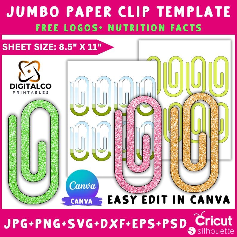 Jumbo Paper Clip Template, Paperclip Sublimation, Paperclip Bookmark ...