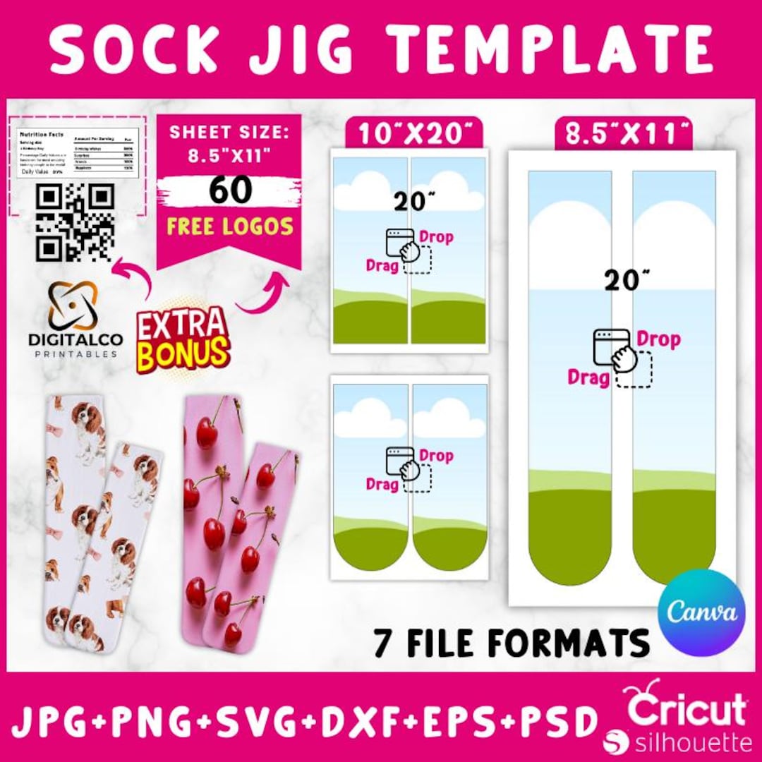 Sock Jig Canva Template , Sock Jig Sublimation Template , Adult Sock ...