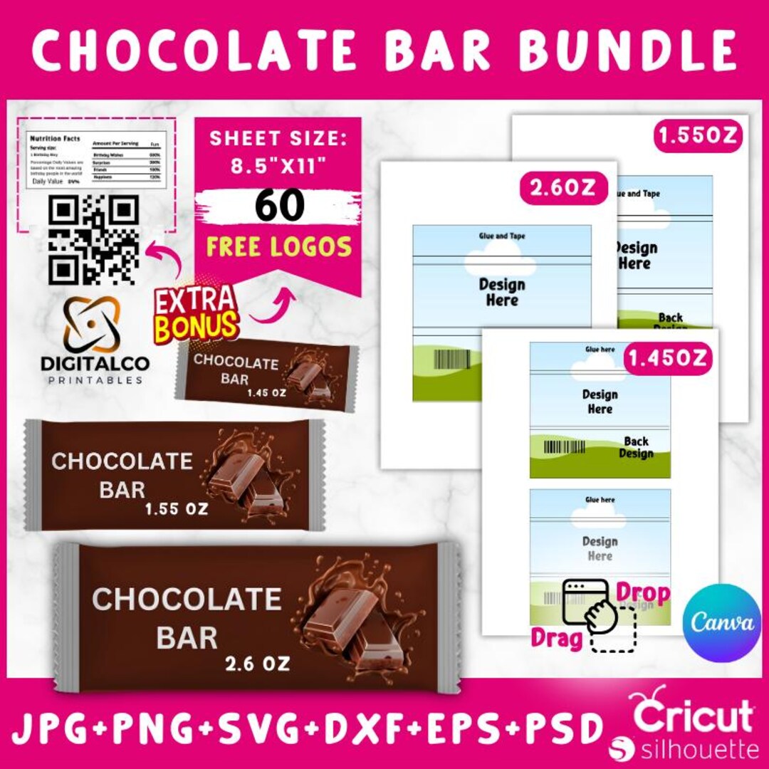 Chocolate Bar Template Bundle, Chocolate Wrapper Label Template, Candy ...
