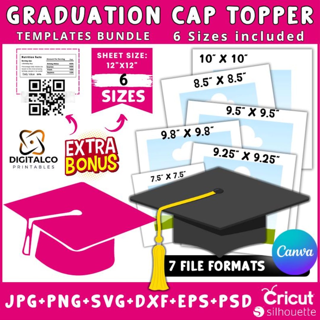 Graduation Cap Topper Templates , 6 Sizes Graduation Cap, Graduation ...