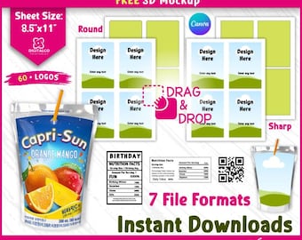 Caprisun Template Svg, Juice Pouch Label, Custom Caprisun Label, Blank ...