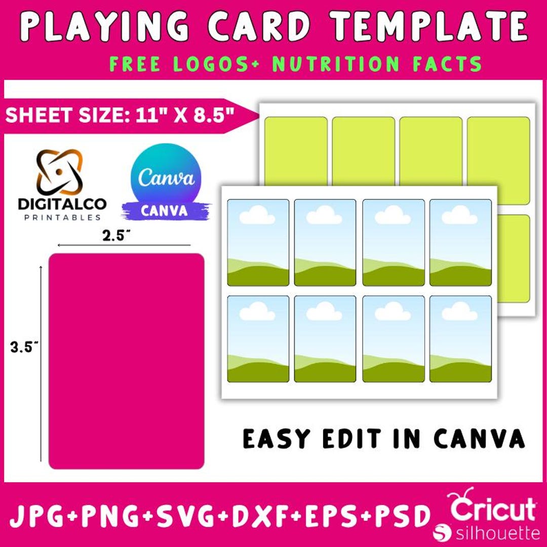 Editable Playing Card Template: Canva Drag & Drop, SVG, Cricut (digital ...