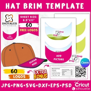 Hat Brims, Hat Brim Template , Blank Hat Template , Trucker Hat ...