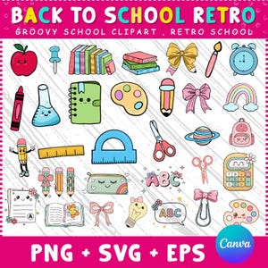 Groovy School Clipart Bundle: Retro Teacher Graphics (SVG, PNG Digital ...