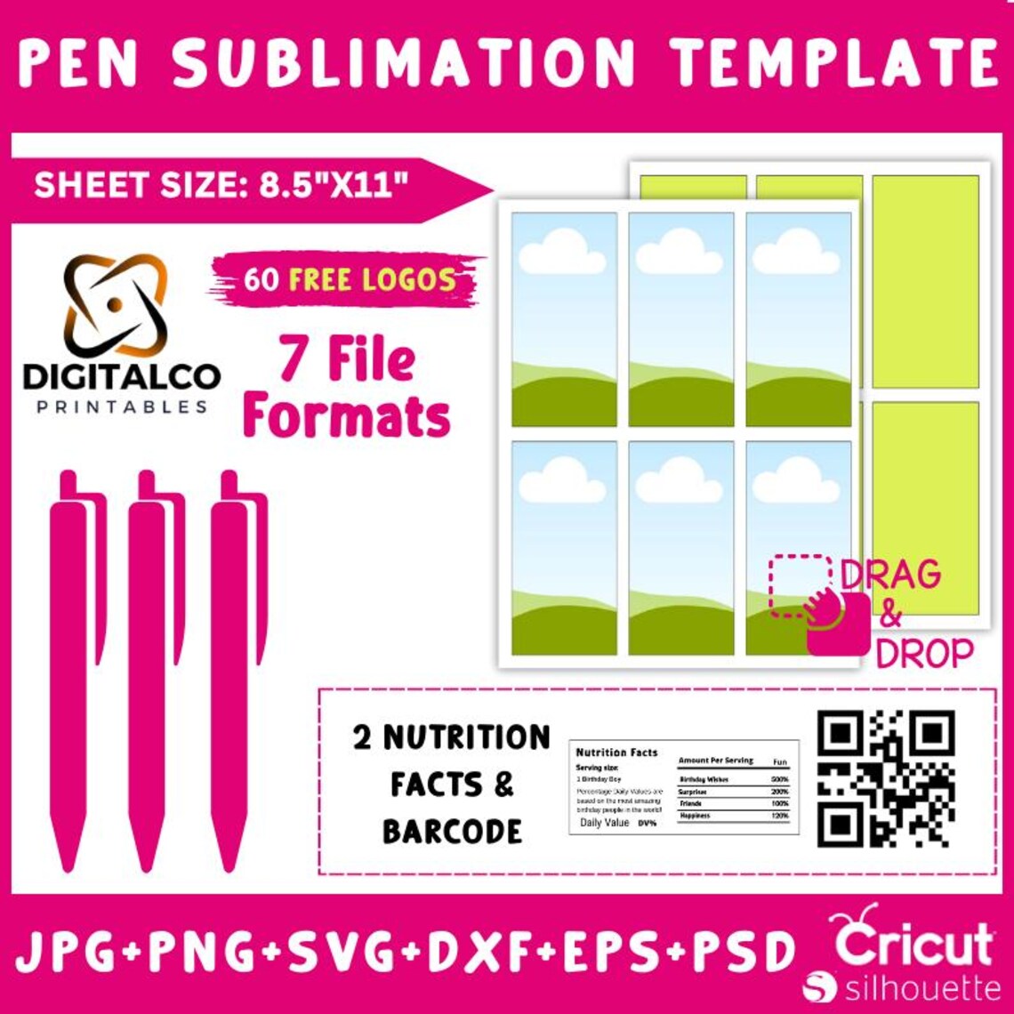 2.5" X 5" Pen Wraps Sublimation Template, Pen Wraps, Pen Label Template ...