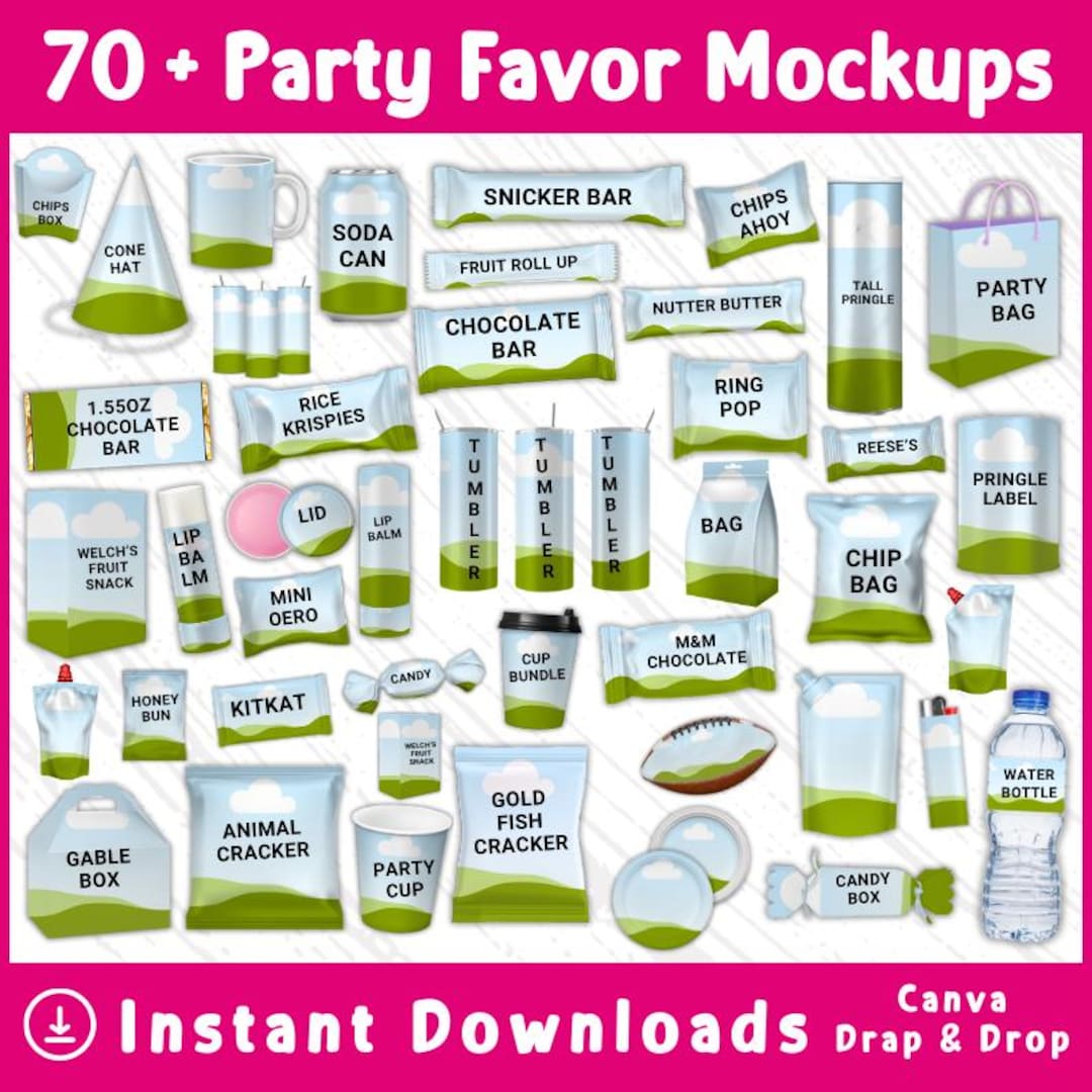 70 Party Favor Mockups Bundle, Chip Bag Mockup, Party Favor Mockup ...