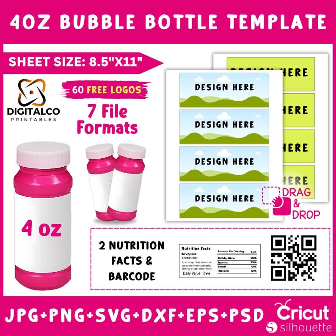 Bubble Bottle Label Template, 4oz Bubble Bottle Label Template, Bubble ...