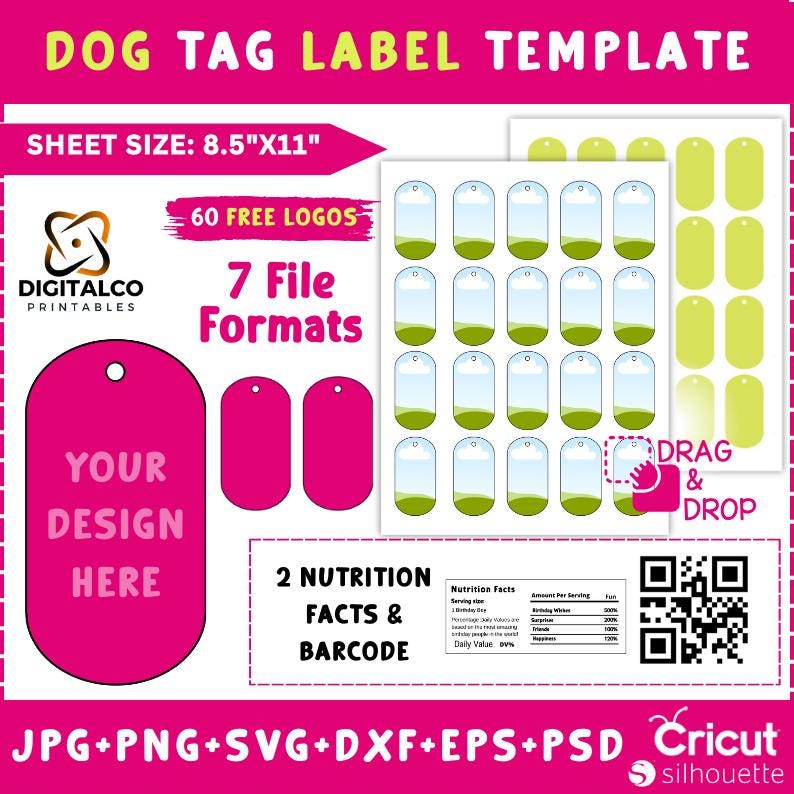 Dog Tag Label Template: Pet ID, Bone Tag, Canva Editable (digital ...