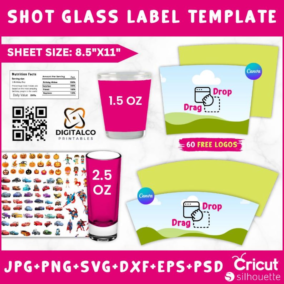 Shot Glass Template Bundle: 1.5oz & 2.5oz Wraps, Canva SVG (digital ...