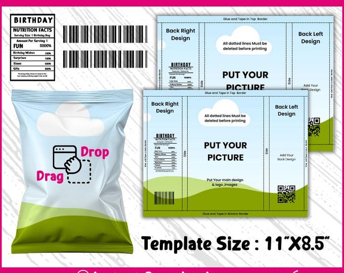 Chip Bag Template, Chip Bag Mockup, Chip Bag Label, Chip Bag Editable ...