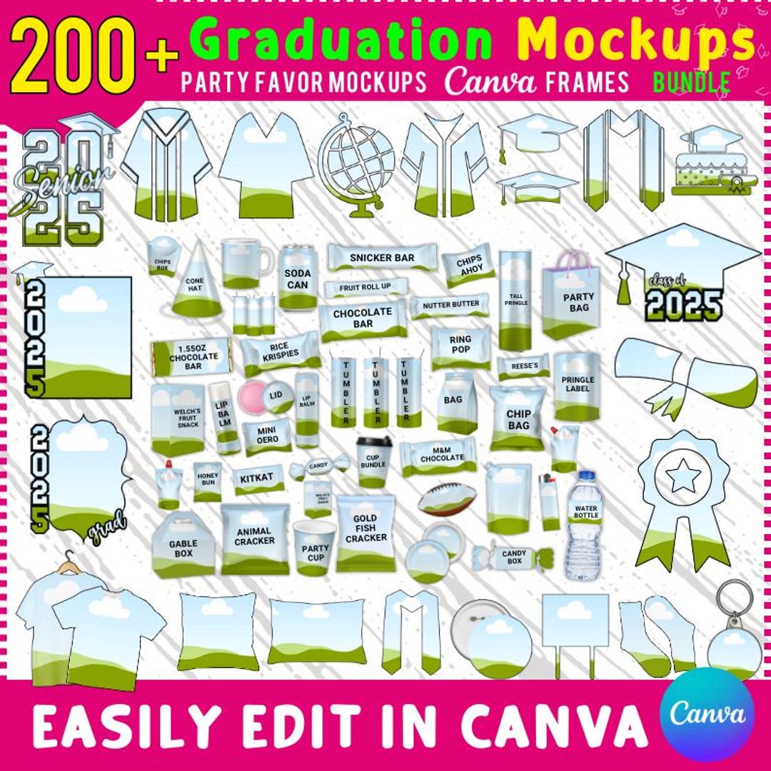 Graduation Party Favor Mockup Bundle: Canva Templates, 2025 Designs ...