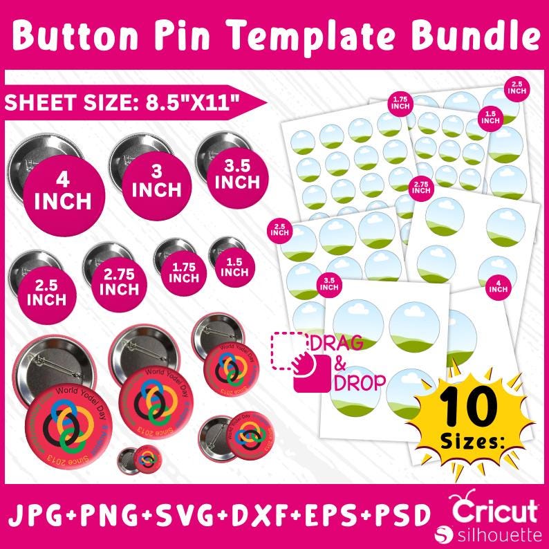 Button Pin Template Bundle, Circle Labels, Badge Maker, Button Pin Svg ...