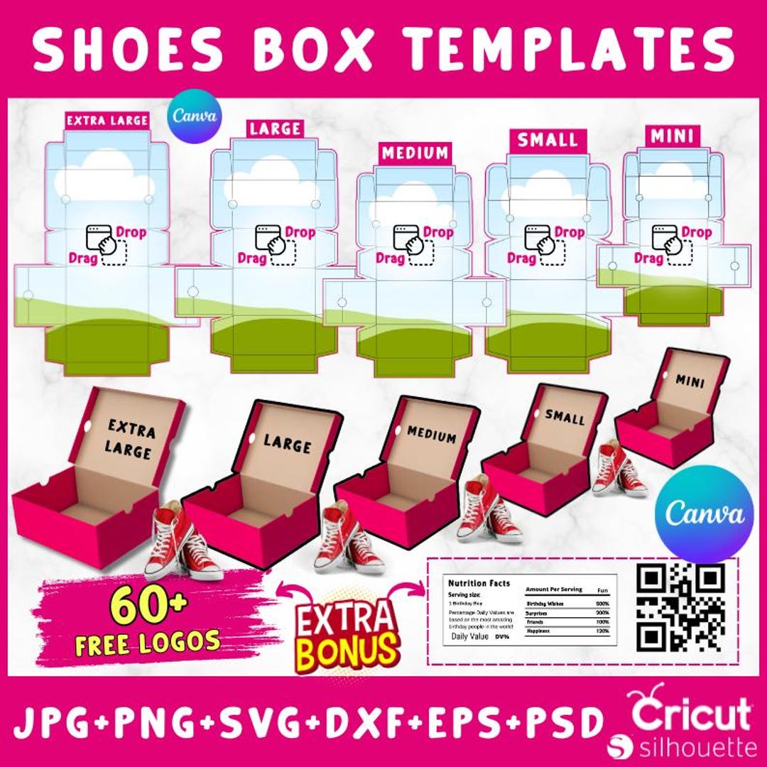 Shoe Box Template Bundle , Shoe Box Label Svg , Sneaker Box Template ...
