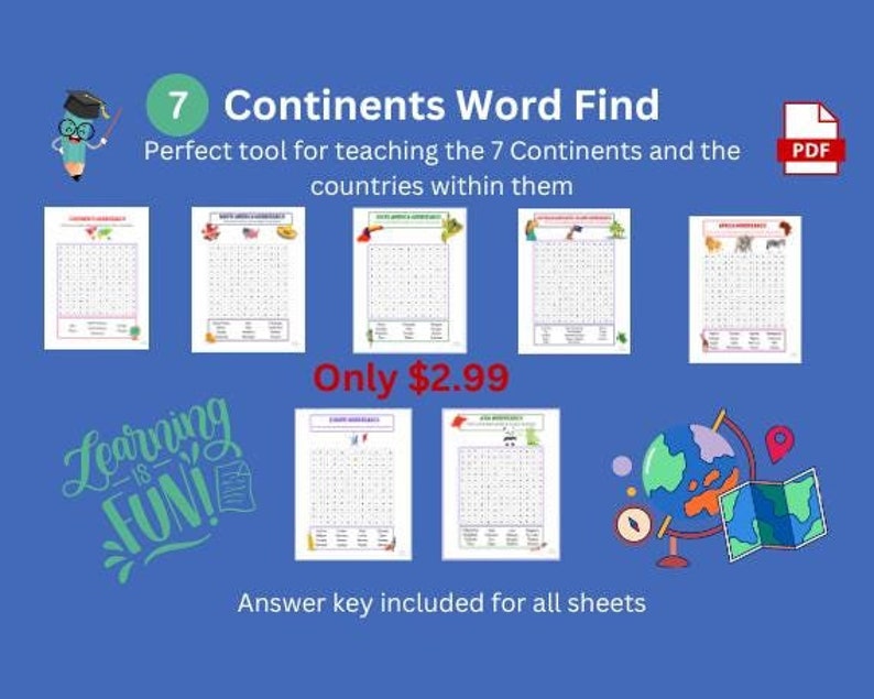 Seven Continents and Countries Wordsearch - Etsy