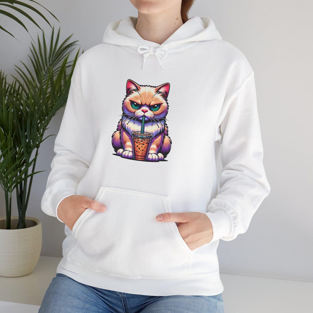 Grumpy Cat Hoodie, Funny Bubble Tea / Iced Coffee Hoodie, Cozy Cat ...