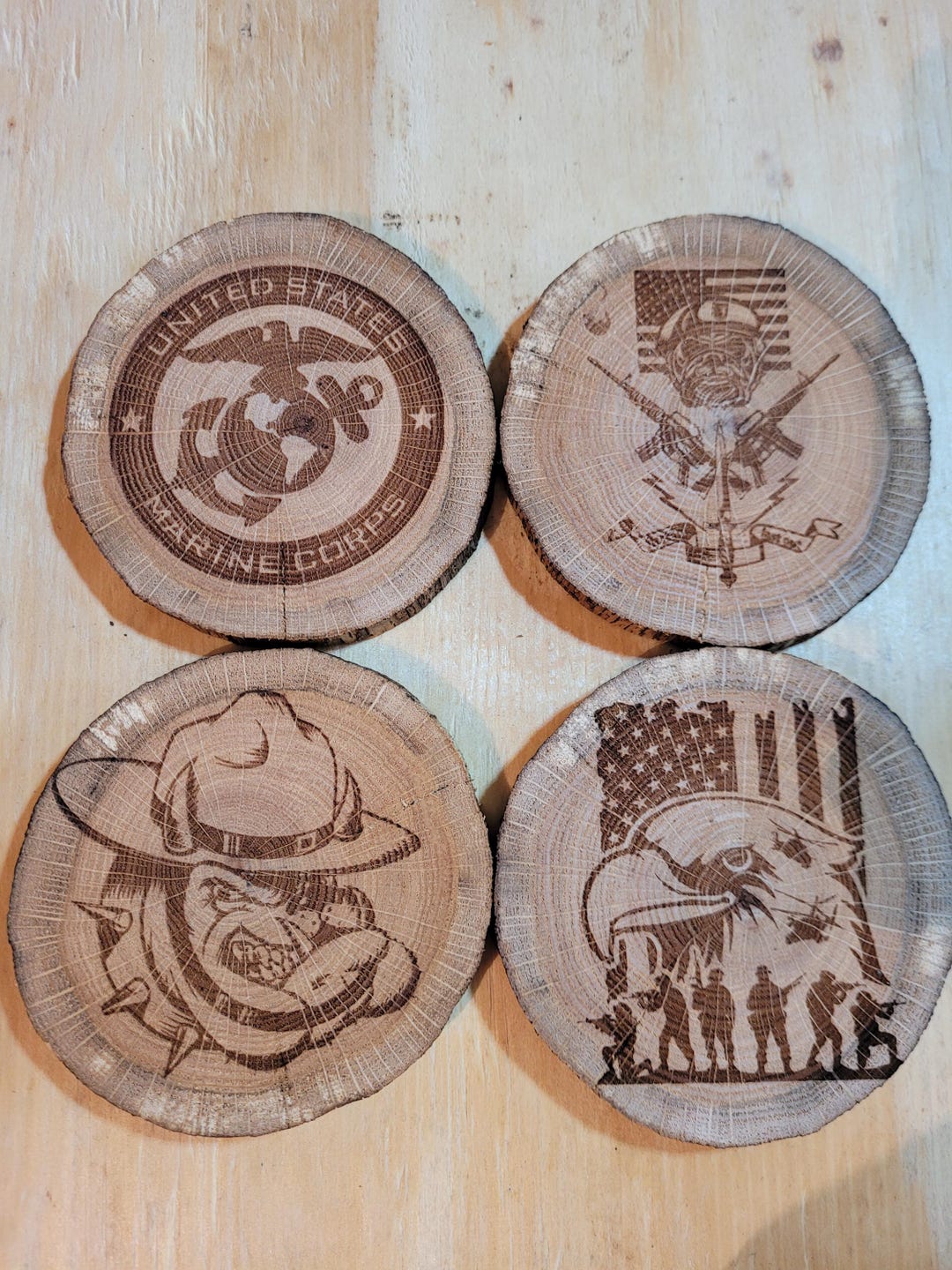 Laser Engraved Wood Coasters (united States Marine Corps) - Etsy
