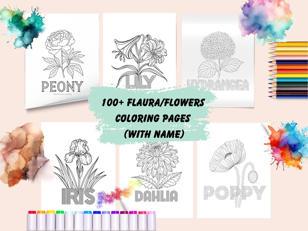 100+ Botanical Flowers Coloring Book | Learn Flower Names With Line Art ...