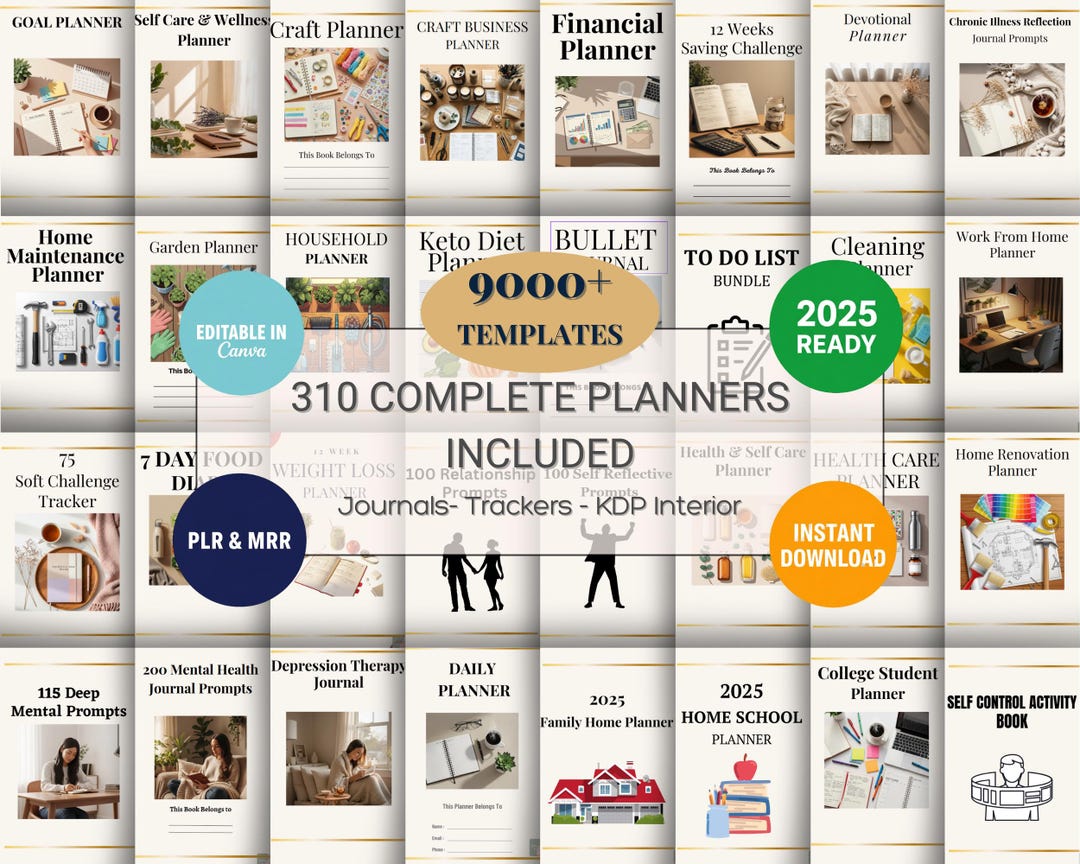 Mega Pack 9000 Templates 310 Planners Canva Editable Printable PLR MRR ...