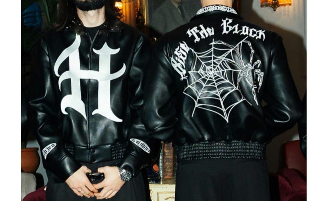 Spiderweb Black Leather Bomber Jacket – MGK Style Vintage Y2K Punk Rock ...