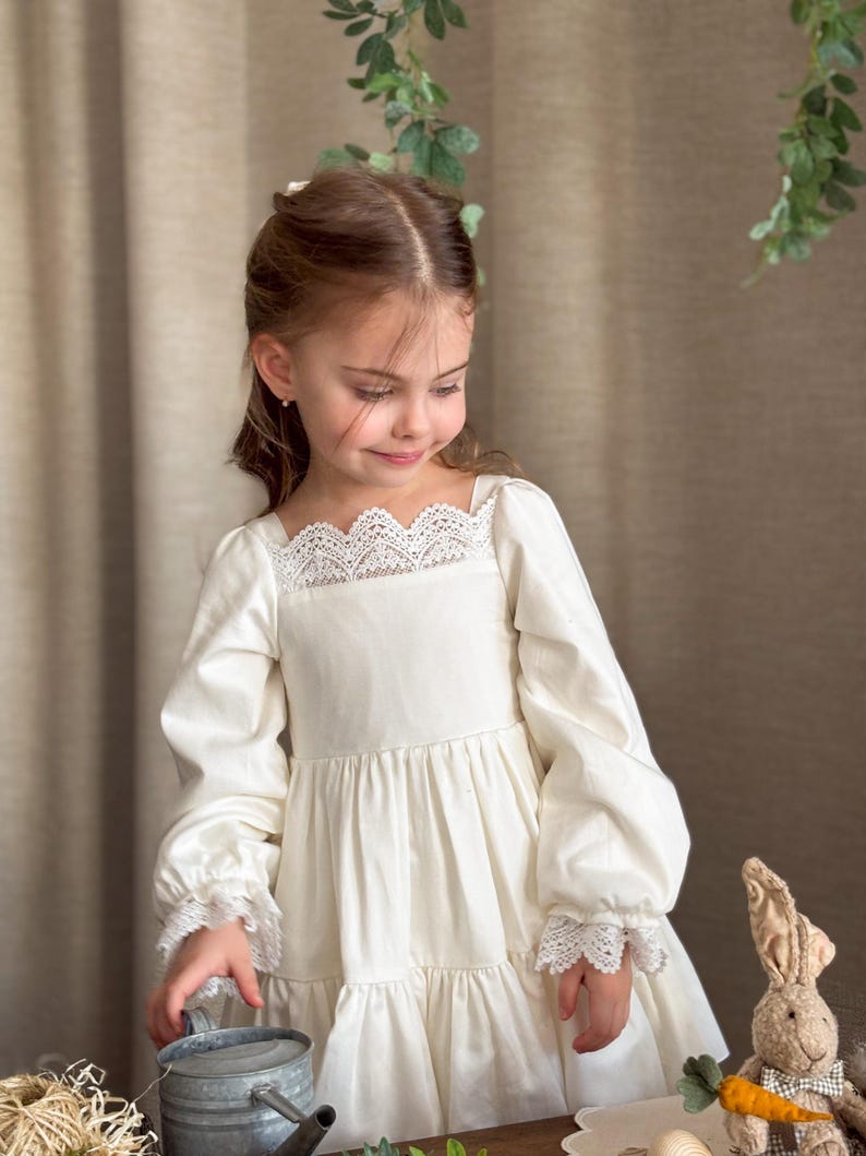Victorian Ivory Girl's Dress With Macrame Lace – Natural Fabrics - Etsy