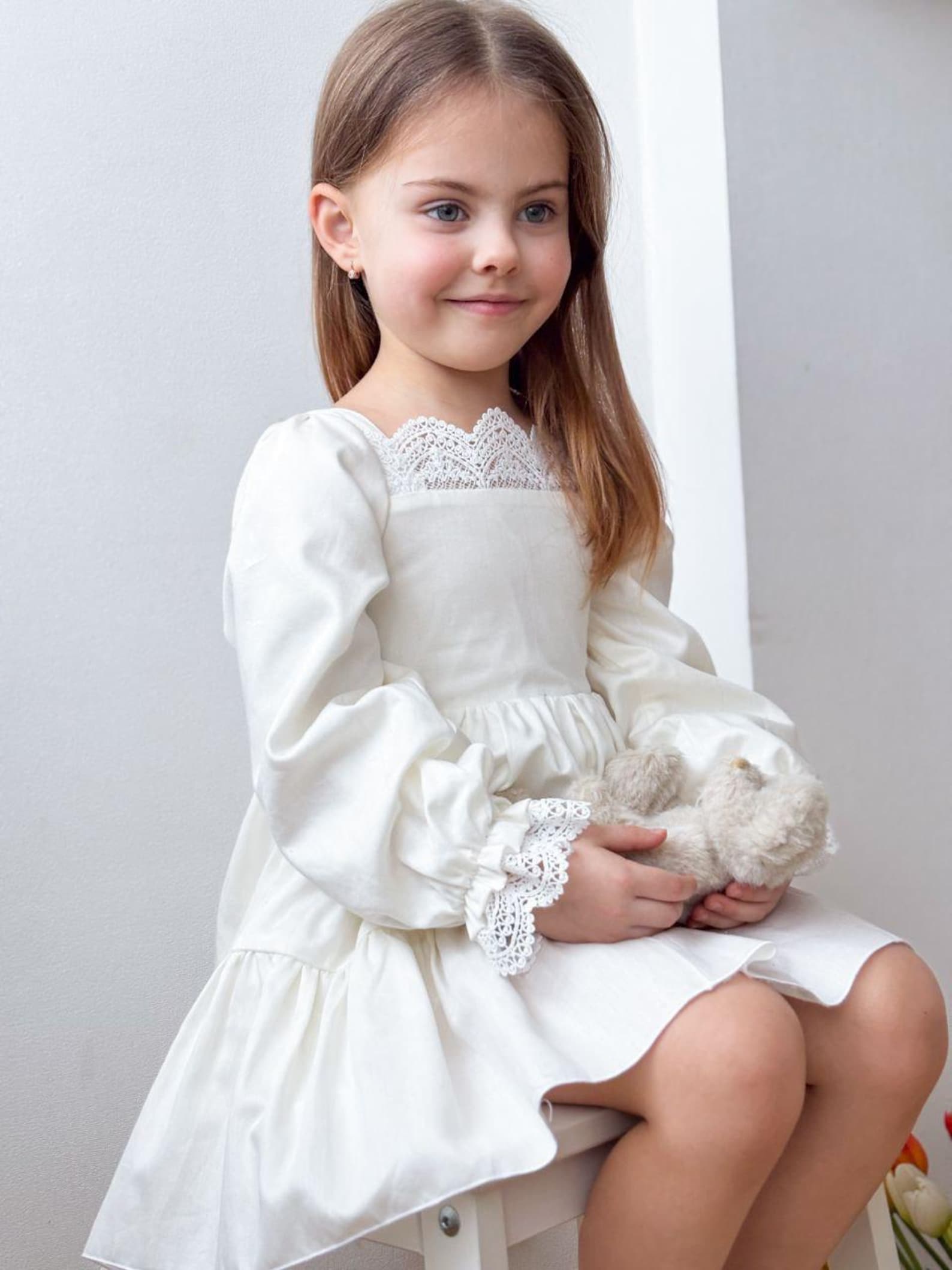 Victorian Ivory Girl's Dress With Macrame Lace – Natural Fabrics - Etsy