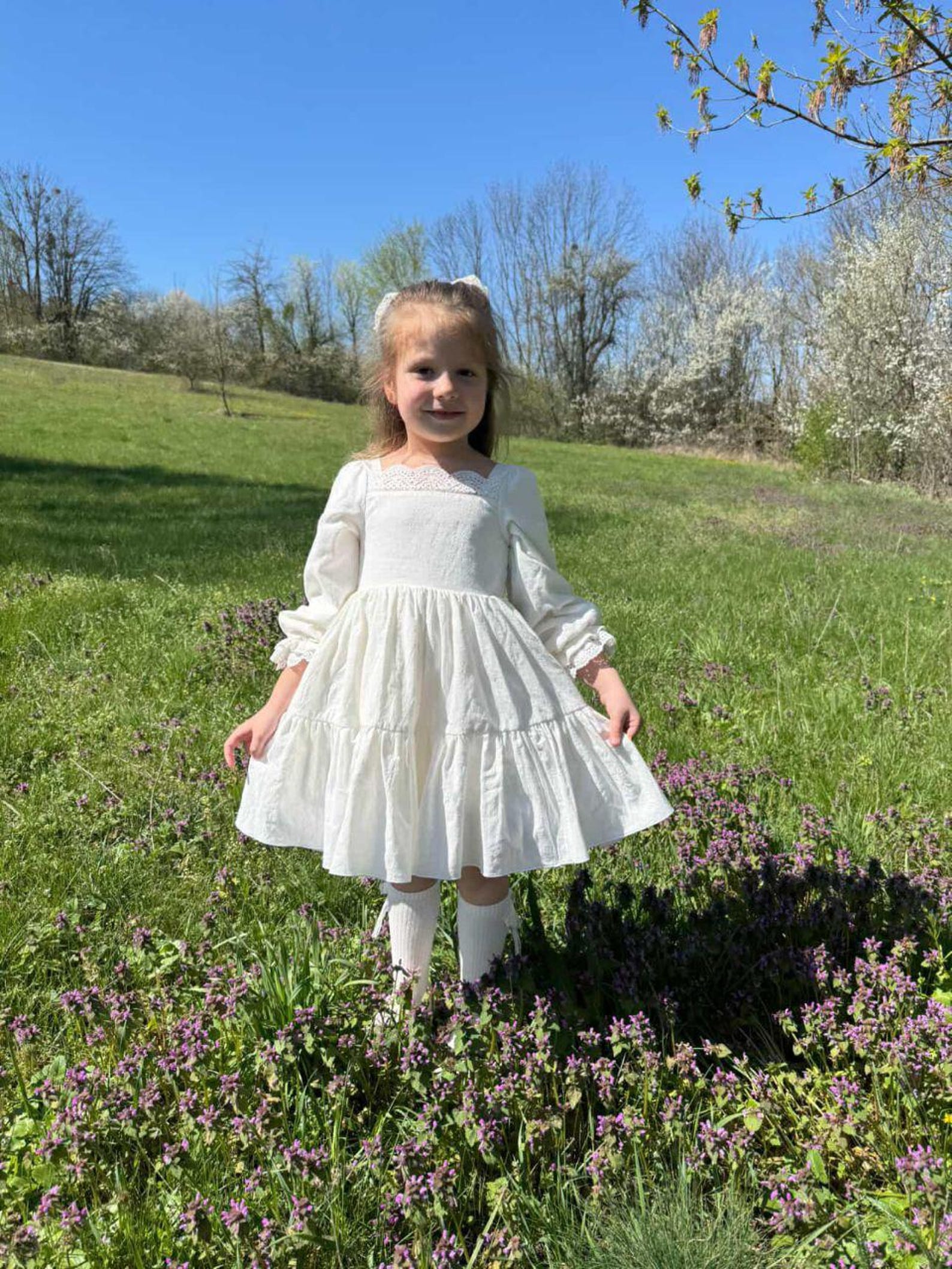 Victorian Ivory Girl's Dress With Macrame Lace – Natural Fabrics - Etsy
