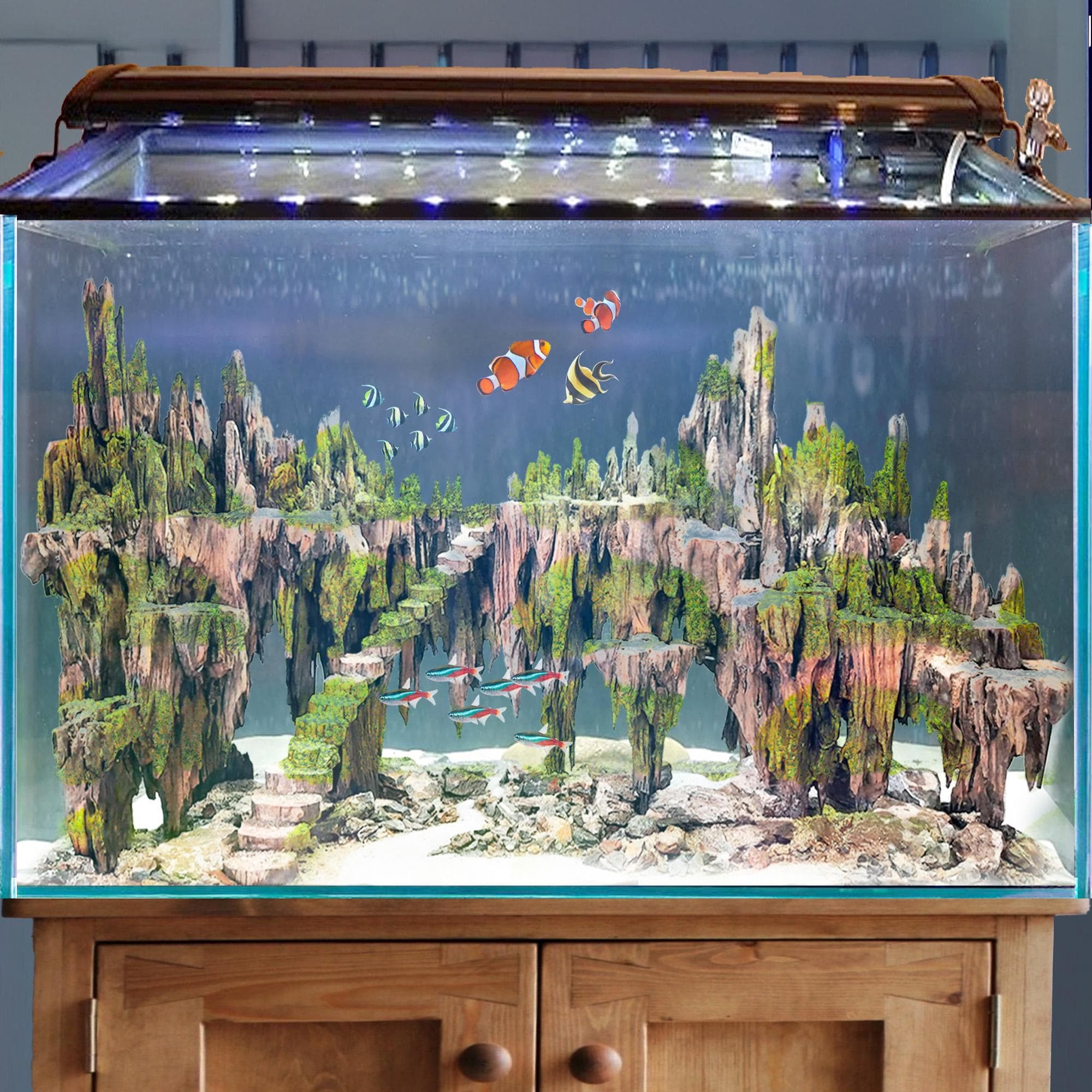 Aquarium Driftwood Aquascape Rock Hardscape With Waterfalls Fish Tank ...