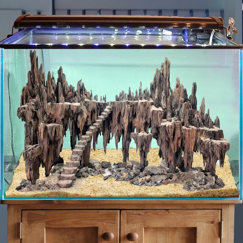 Aquarium Driftwood Aquascape Rock Hardscape With Waterfalls Fish Tank ...