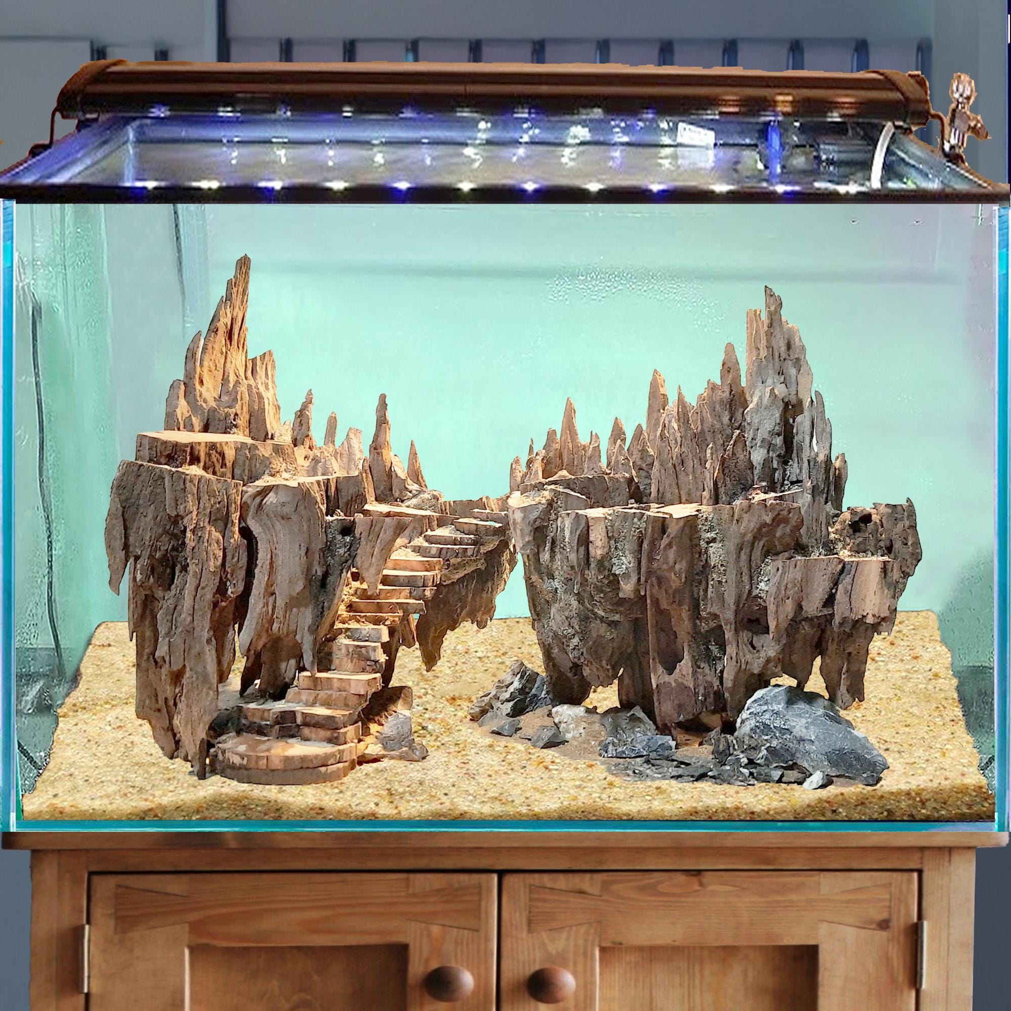 Aquarium Driftwood Aquascape Rock Hardscape With Waterfalls Fish Tank ...