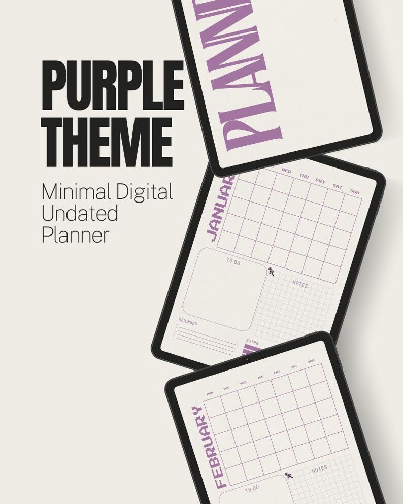 Minimal Undated Digital Planner & Calendar | Purple Theme | Printable ...