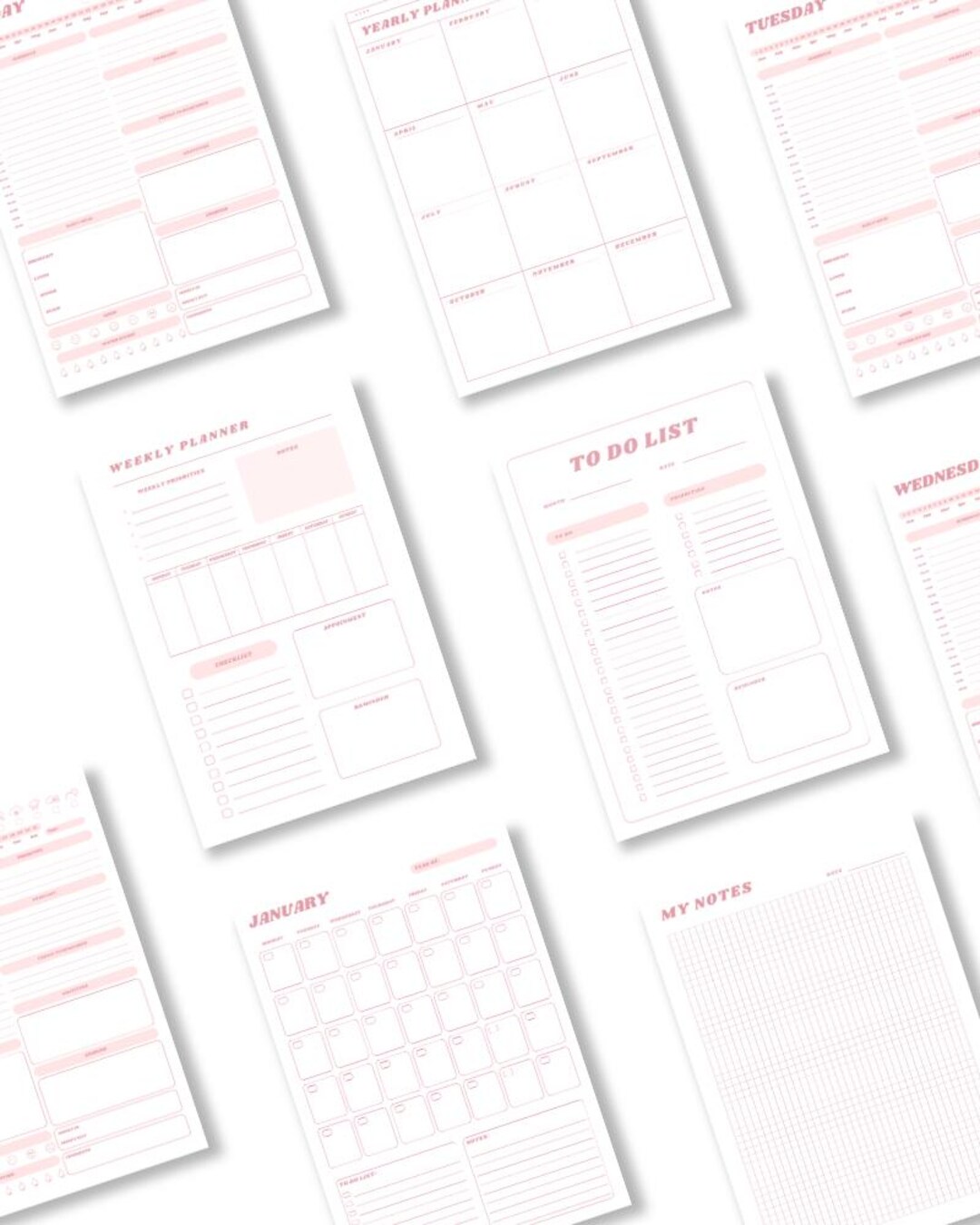 Minimal Pink Undated Planner | Daily, Weekly, Monthly (PDF Printable ...
