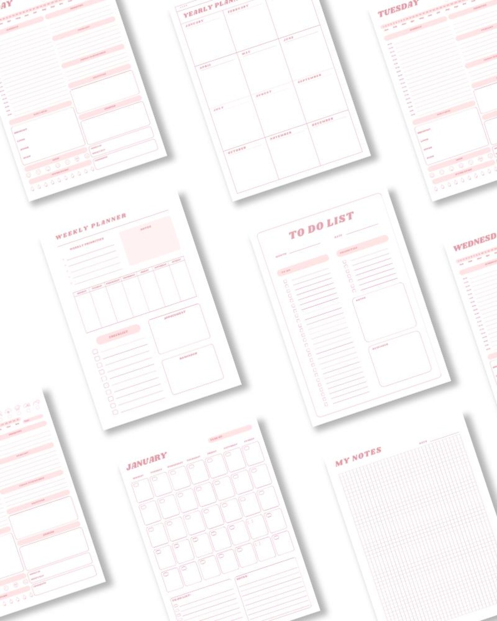 Minimal Pink Undated Planner | Daily, Weekly, Monthly (PDF Printable ...