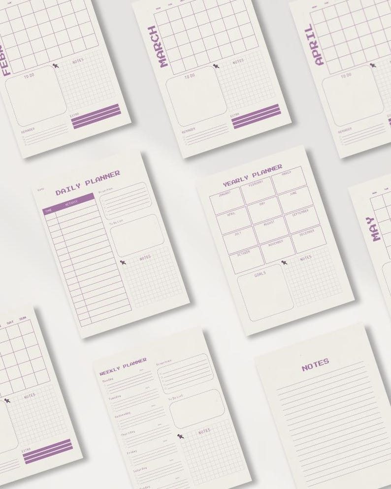 Minimal Undated Digital Planner & Calendar | Purple Theme | Printable ...