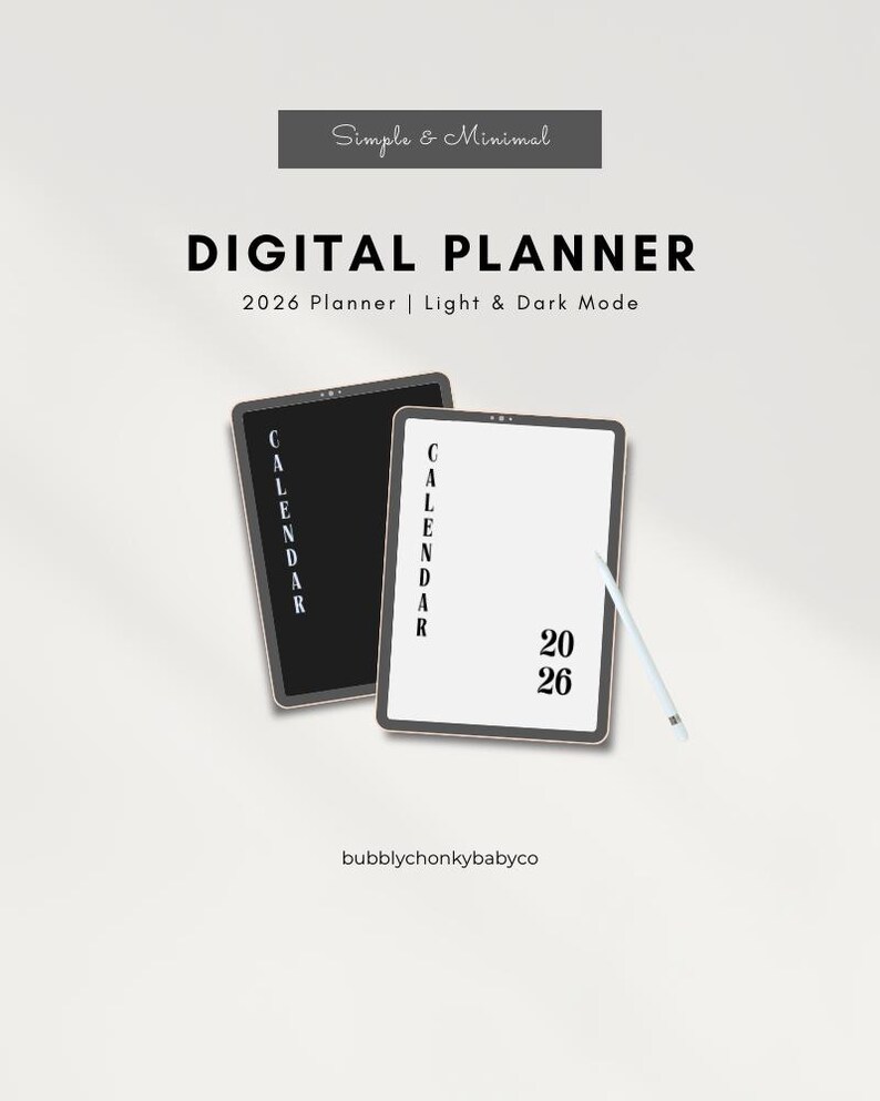 Minimal 2026 Digital Calendar & Planner | Printable PDF | Light Dark ...