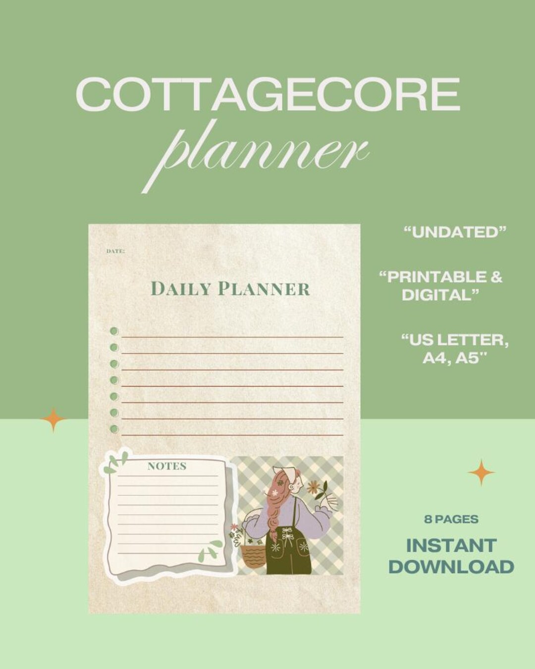 Cottagecore Undated Planner | Cozy Printable & Digital Planner ...