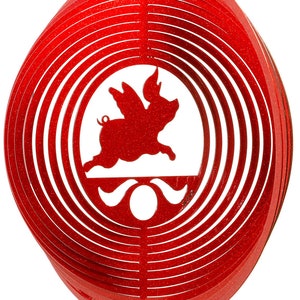 Flying Pig Circle Red Swirly Metal Wind Spinner - Etsy