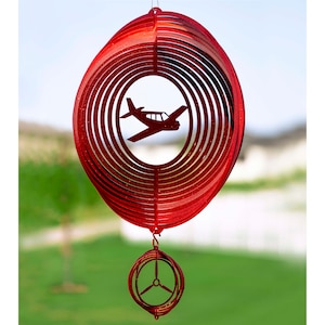 Airplane Low Wing Circle Red Swirly Metal Wind Spinner - Etsy
