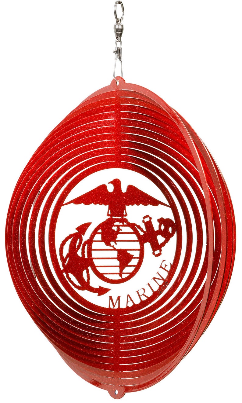 Armed Services US Marine Corp Marines USMC Circle Red Swirly Metal Wind ...