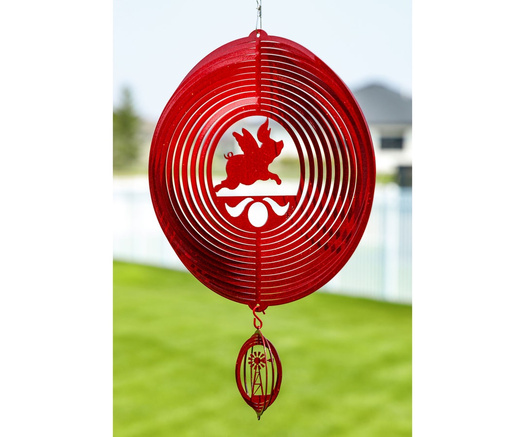 Flying Pig Circle Red Swirly Metal Wind Spinner - Etsy