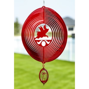 Flying Pig Circle Red Swirly Metal Wind Spinner - Etsy
