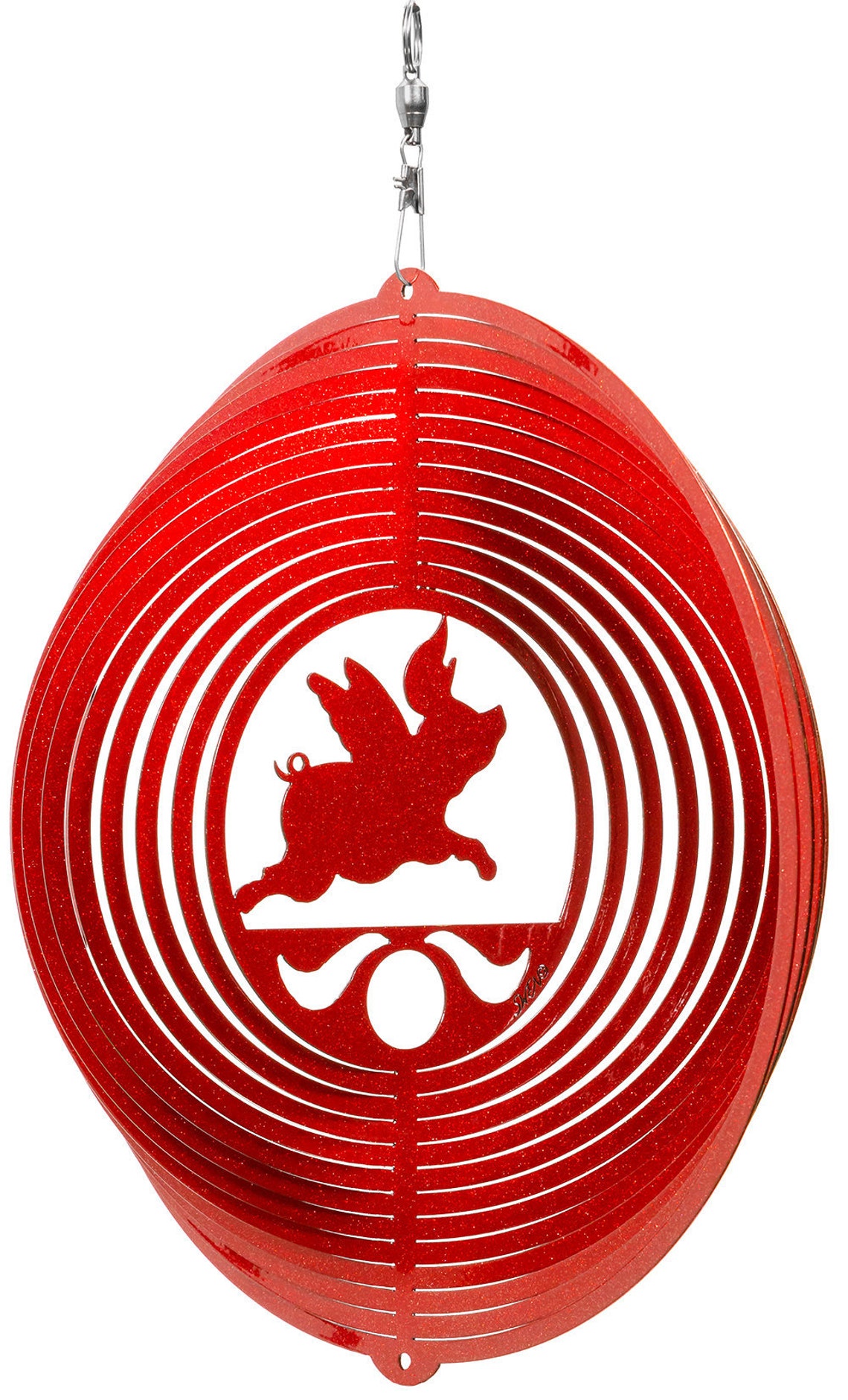 Flying Pig Circle Red Swirly Metal Wind Spinner - Etsy