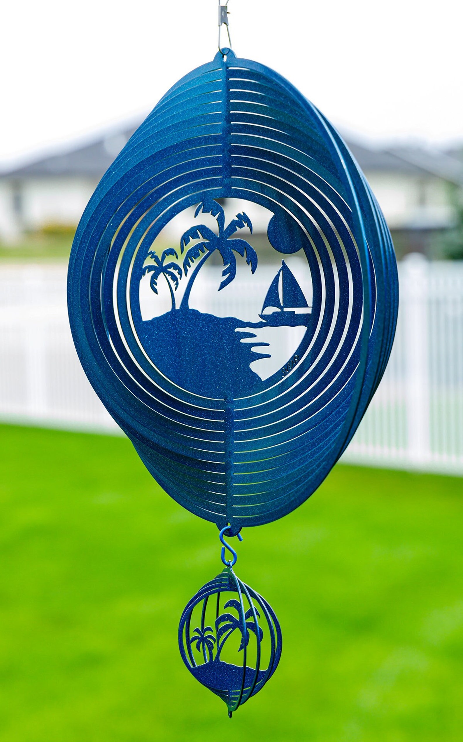 Palm Tree Circle Swirly Metal Wind Spinner - Etsy
