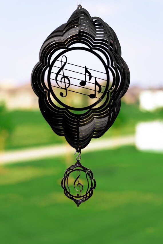 Music Note Notes Clef Cloud Black Swirly Metal Wind Spinner - Etsy