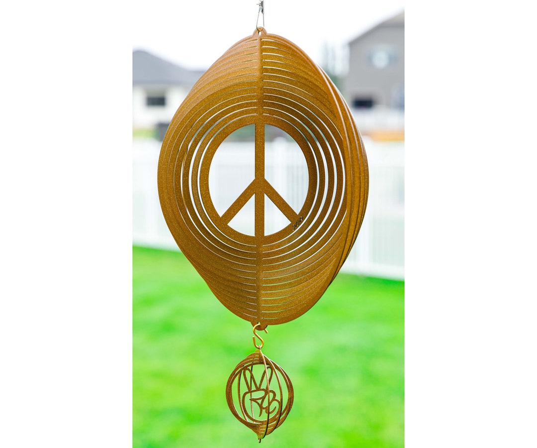 Peace Sign Circle Gold Swirly Metal Wind Spinner - Etsy
