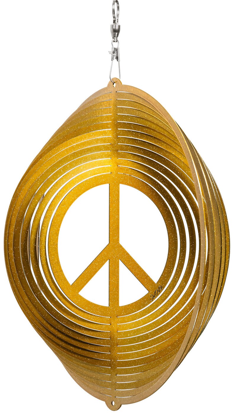 Peace Sign Circle Gold Swirly Metal Wind Spinner - Etsy