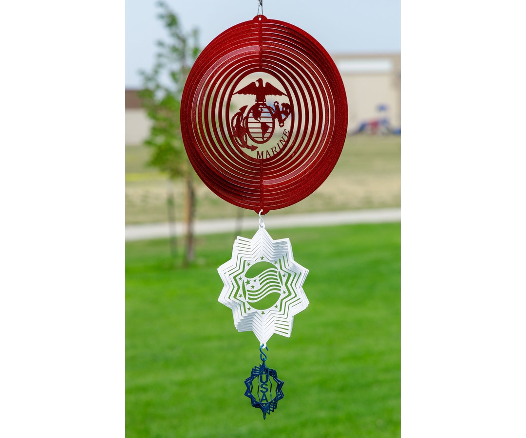 Armed Services US Marine Corp Marines USMC Circle Red Swirly Metal Wind ...