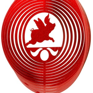Flying Pig Circle Red Swirly Metal Wind Spinner - Etsy