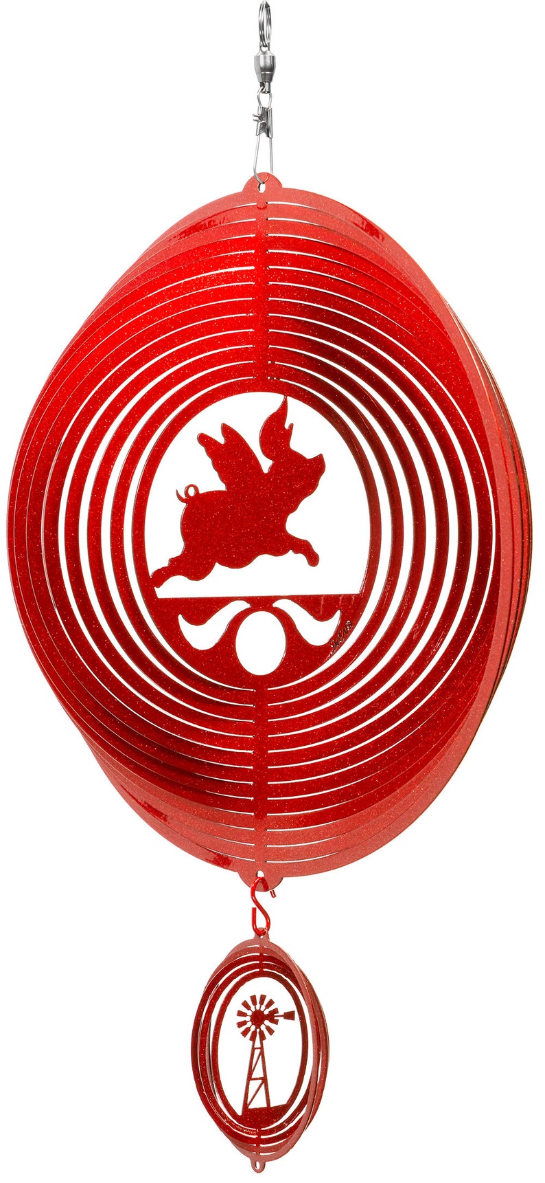 Flying Pig Circle Red Swirly Metal Wind Spinner - Etsy