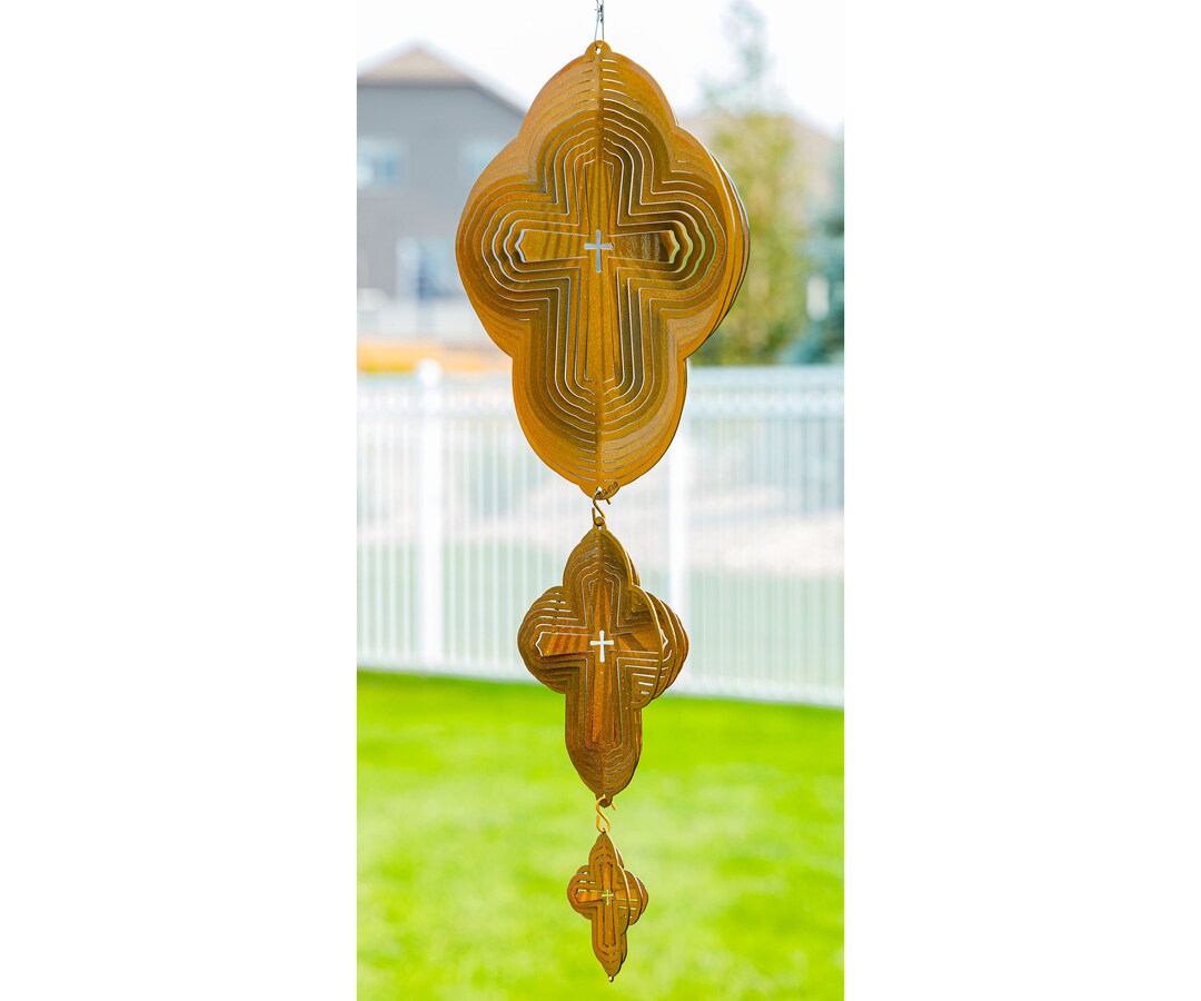 Cross Gold Swirly Metal Wind Spinner - Etsy